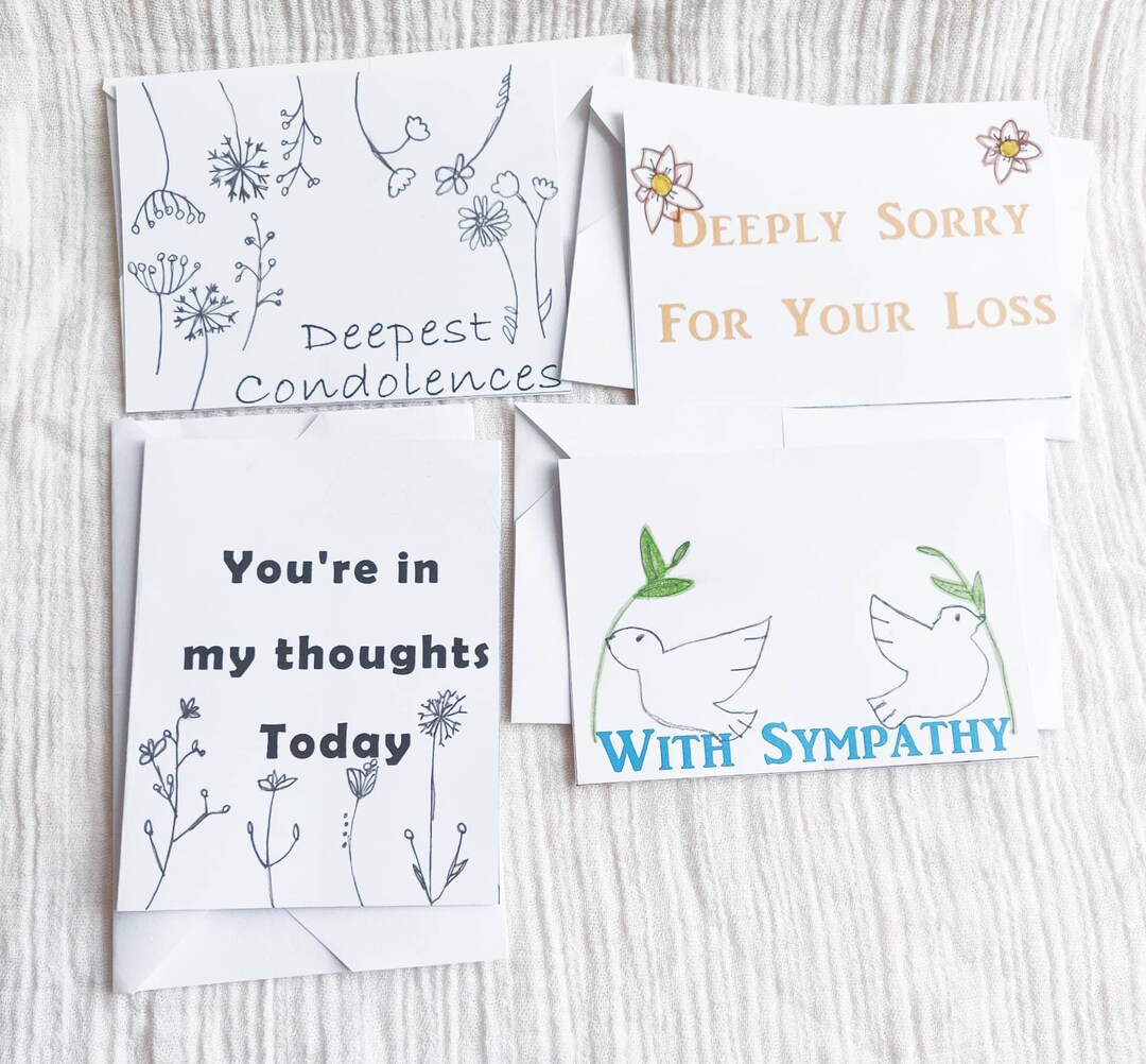 Hand-drawn Sympathy Cards: Flower Designs, Condolences, Set of 4 - Etsy