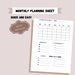 Digital, Printable Monthly Planning Sheet, Monthly Planner Sheet ...
