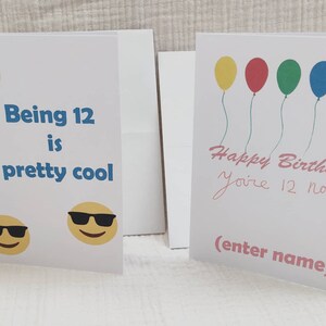 Set of 2 Design Birthday Card for Any 12 Year Old, Birthday Card for ...