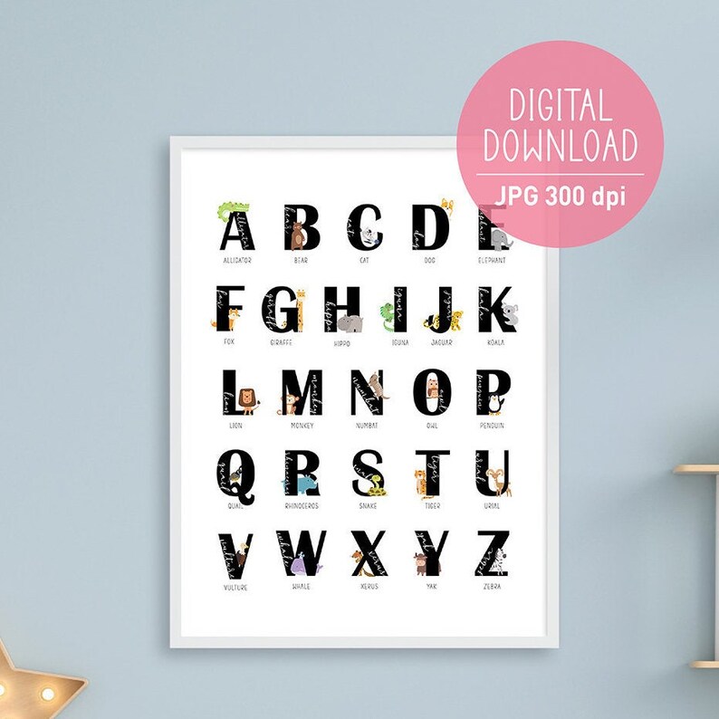 DIGITAL DOWNLOAD, ABC Wall Art Alphabet Poster Alphabet Print Printable ...