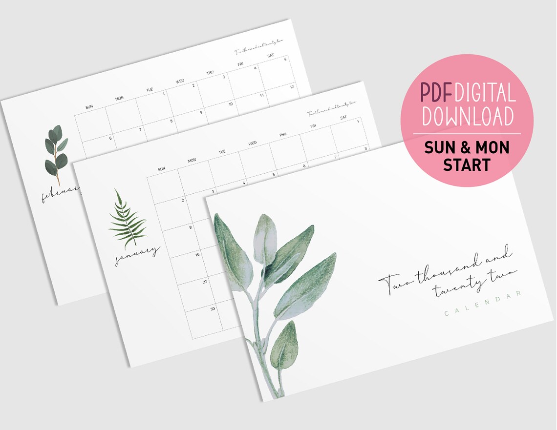 2022 Calendar Printable Botanical Calendar Template Desk - Etsy Canada