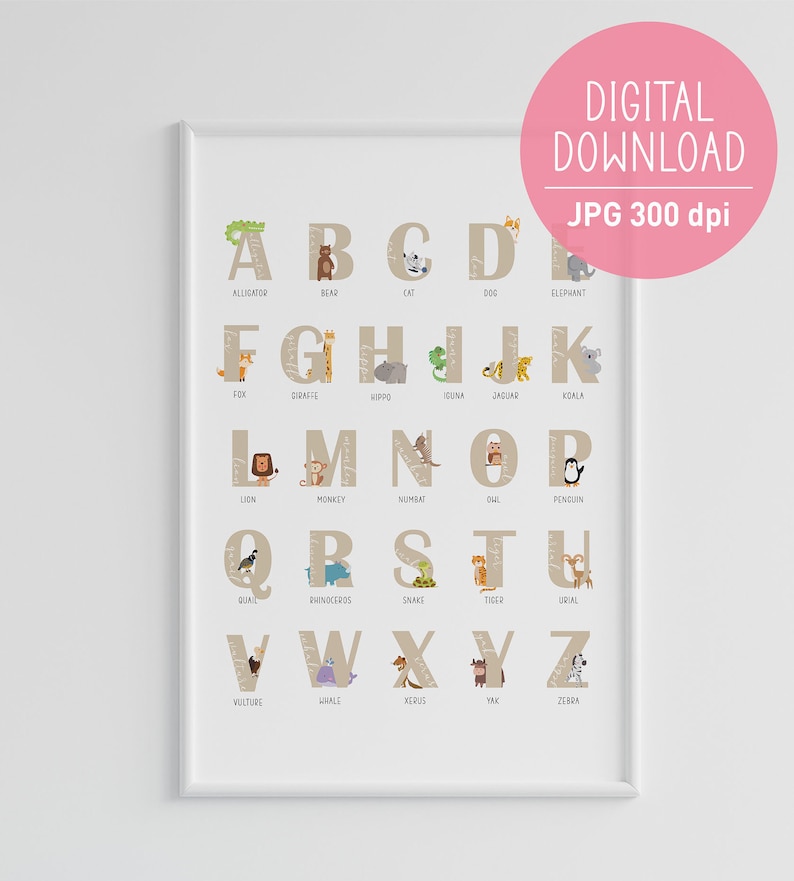 DIGITAL DOWNLOAD, ABC Wall Art Alphabet Poster Alphabet Print Printable ...