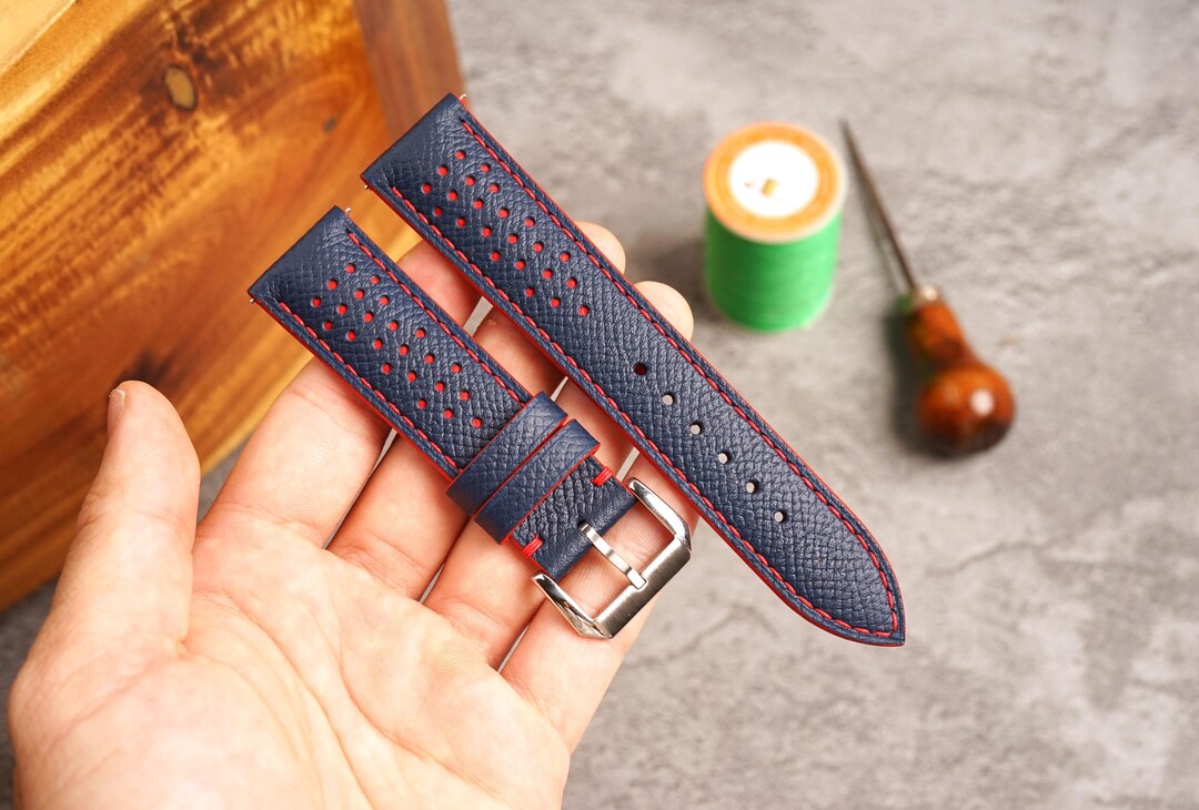 Bespoke Navy Red Rally Racing Watch Strap for Omega 18mm 19mm 20mm 21mm ...