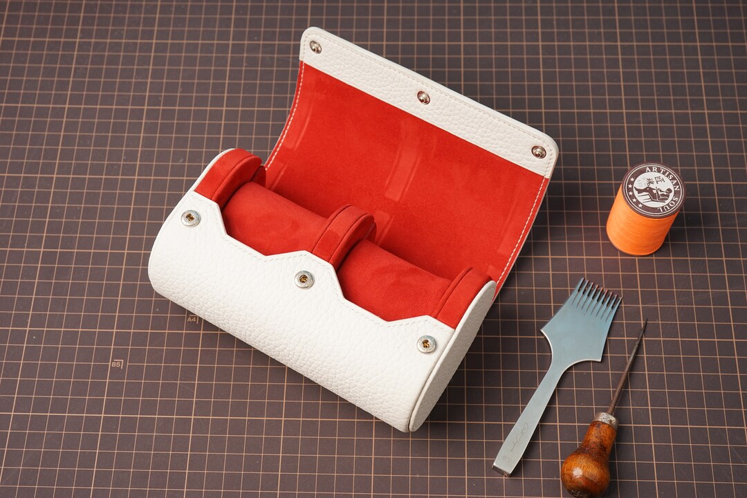 White Leather Watch Roll, Handmade Watch Box, Custom Travel Watch Case ...