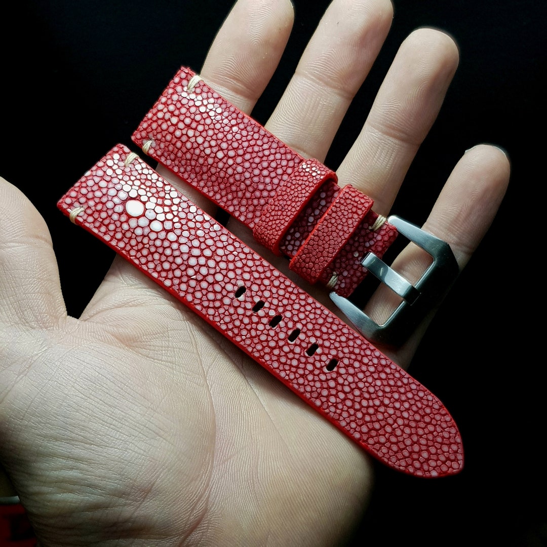 Bespoke Red One Pearl Stingray Watch Strap, Custom Leather Watch Band ...