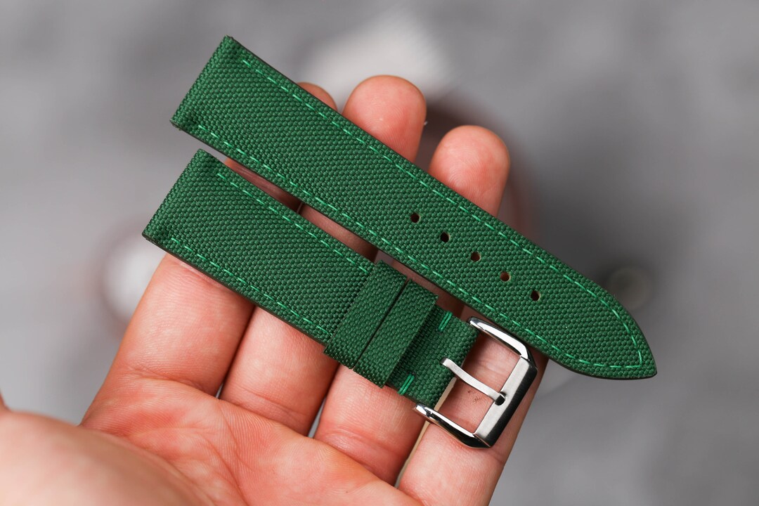 Bespoke Dark Green Leather Watch Band, Canvas Watch Strap 16mm,17mm ...
