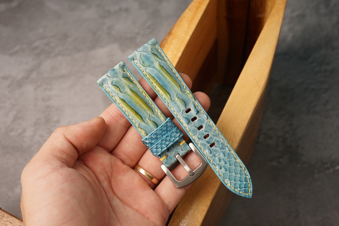 Handmade Blue Yellow Leather Watch Strap, Custom Exotic Leather Watch ...