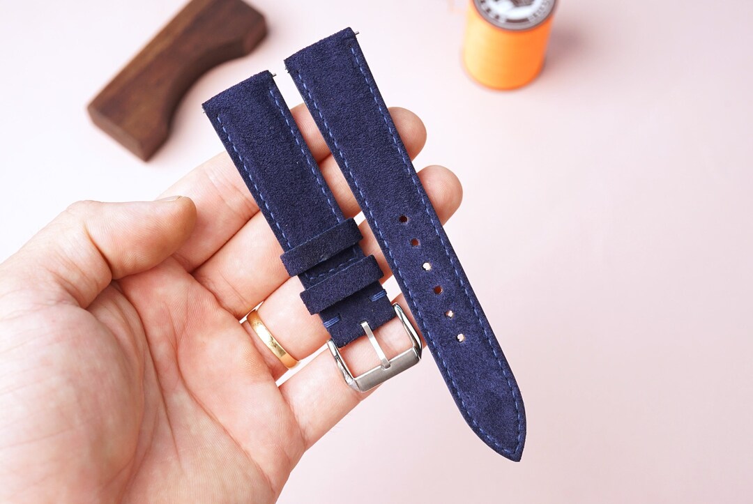 Bespoke Navy Suede Leather Watch Strap for Tank Watch Must and Solo ...