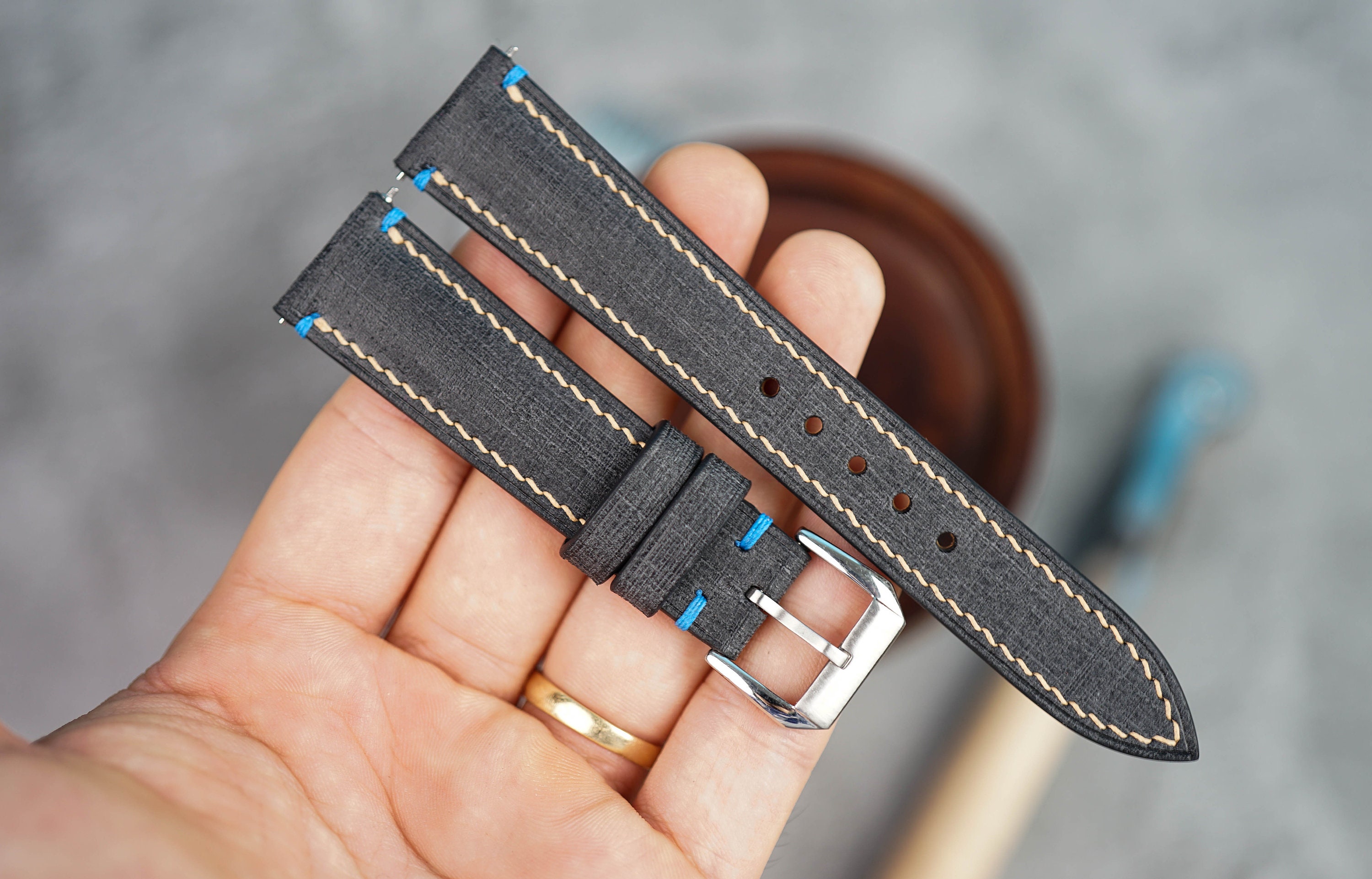 Bespoke Black Babele Leather Watch Straps, Vintage Watch Band 16mm,18mm,19mm,20mm,21mm,22mm,24mm ...