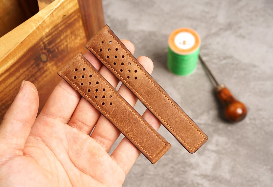 Bespoke Brown Rally Racing Leather Watch Strap for Monaco 19mm 20mm ...