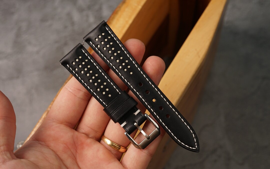 Bespoke White Black Buttero Watch Strap, Rally Buttero Watch Band ...