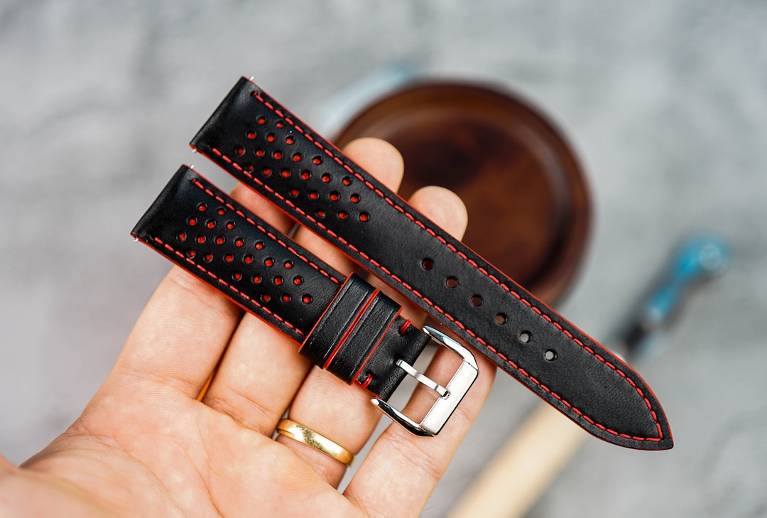 Bespoke Black Red Rally Watch Strap, Buttero Watch Band, Custom Watch ...