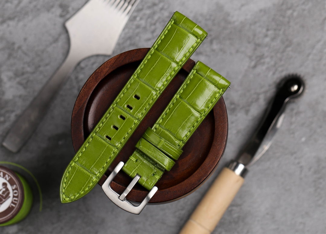 Bespoke Green Exotic Leather Watch Straps, Custom Watch Band 16mm,18mm ...