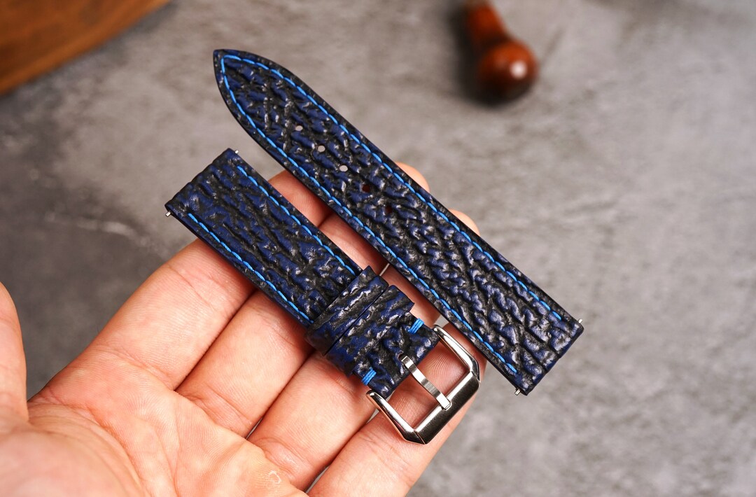 Bespoke Navy Exotic Leather Watch Strap, Omega Watch Band 16mm 17mm ...