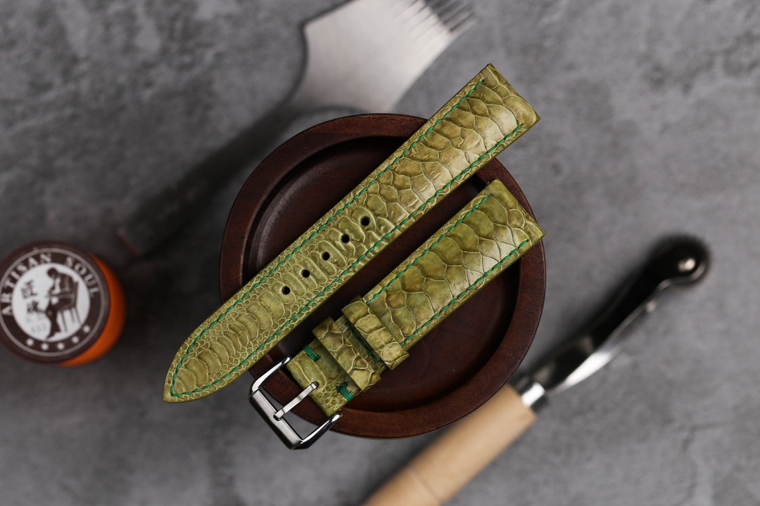 Olive Green Leather Watch Strap, Slim Watch Band, Custom Watch Strap ...