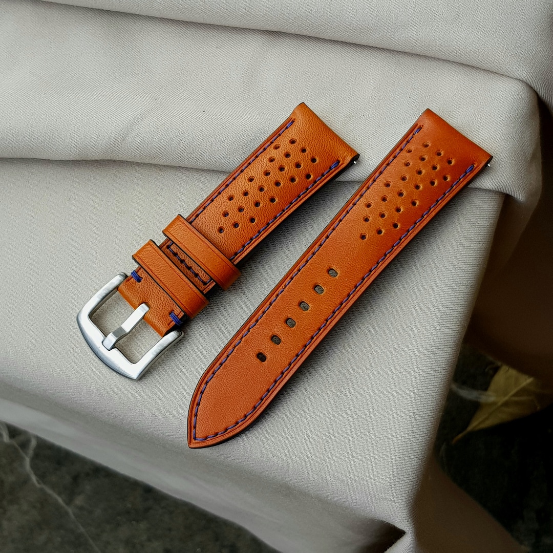 Bespoke Orange Rally Racing Leather Watch Strap for Omega 16mm 18mm ...