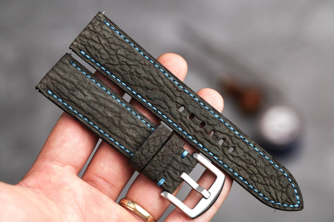 Bespoke Black Blue Exotic Leather Watch Strap for Oris, Tudor, Seiko ...