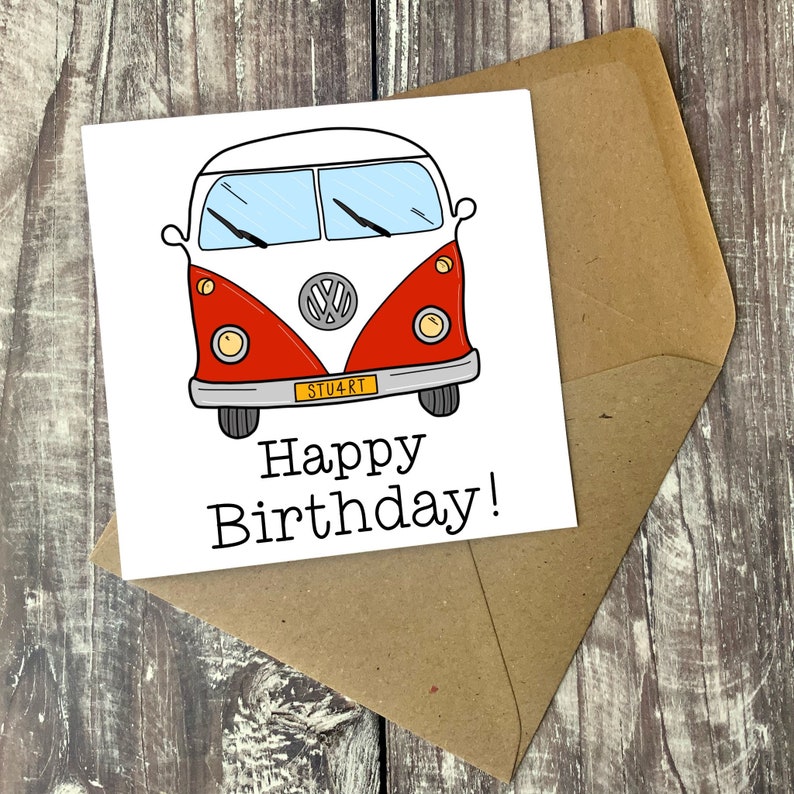 Red Camper Van Happy Birthday Card With Personalised Number - Etsy