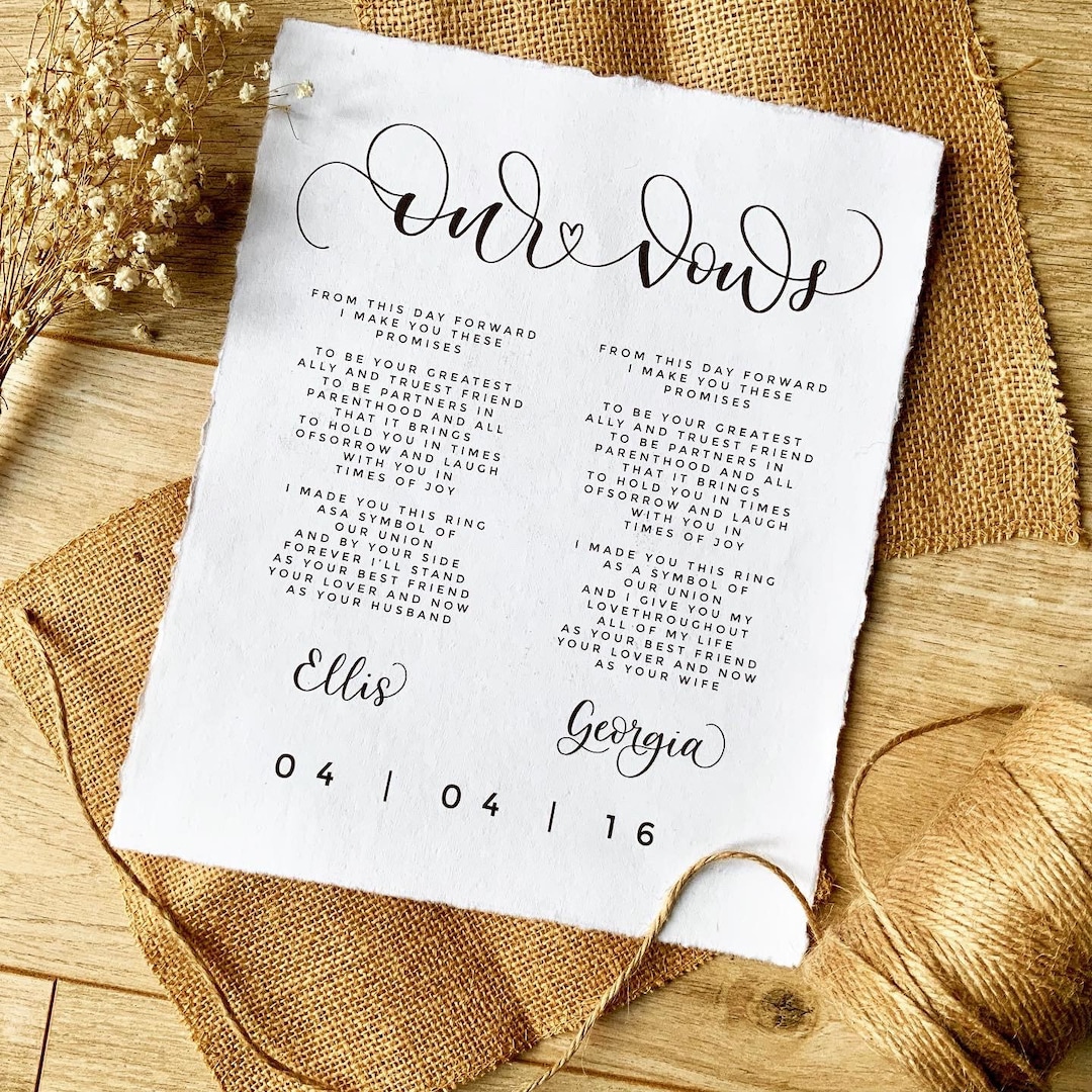 Personalised Wedding Vows Hand Designed Calligraphy & Handmade Cotton ...