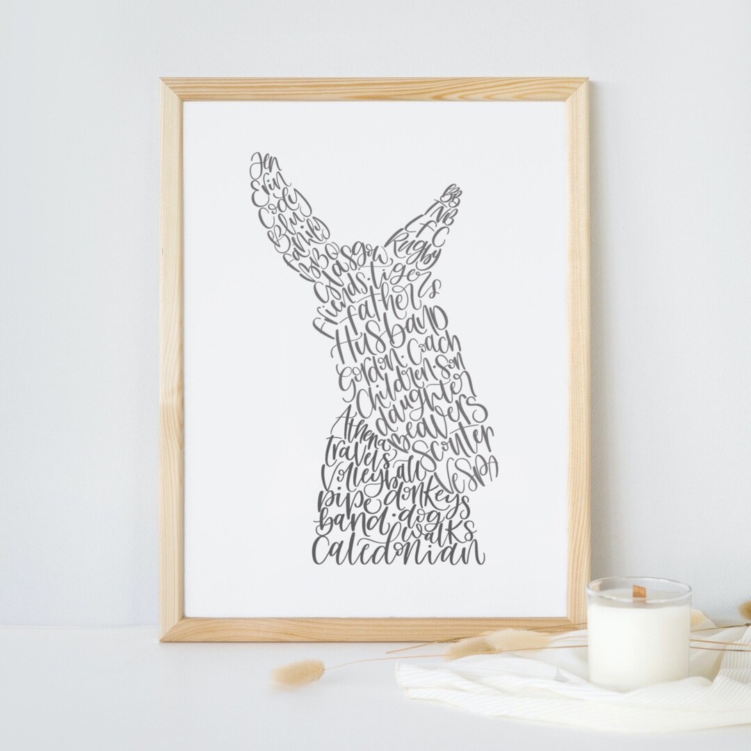 Personalised Calligram Word Shape - Bespoke Hand Lettered Calligraphy ...