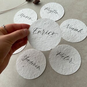 Wildflower Seed Circle Shape Calligraphy Place Cards | Eco Friendly ...