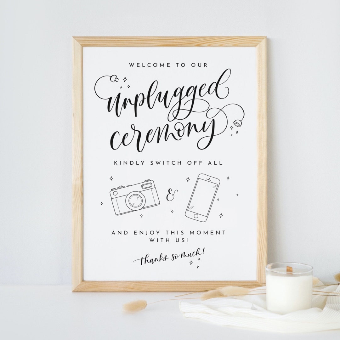 Unplugged Ceremony Wedding Sign Switch off Mobile Phones & Cameras No ...
