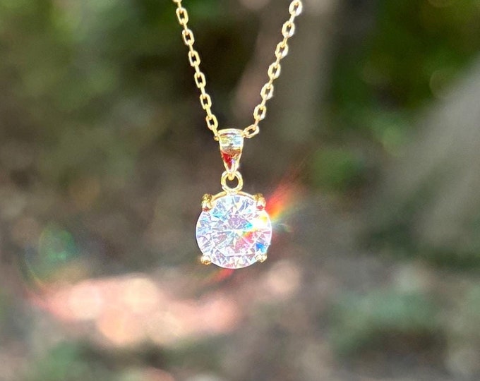 Diamond Solitaire Necklace, Gold Diamond Solitaire Pendant, Gold Plated ...