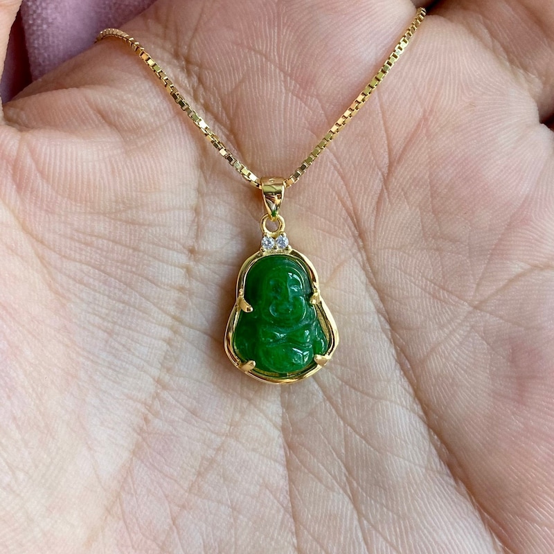 Tiny Gold Jade Pendant - Etsy