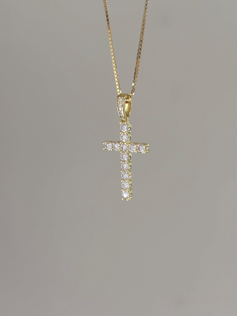 Gold Moissanite Cross Charm & Box Chain, Small Diamond Cross Necklace ...
