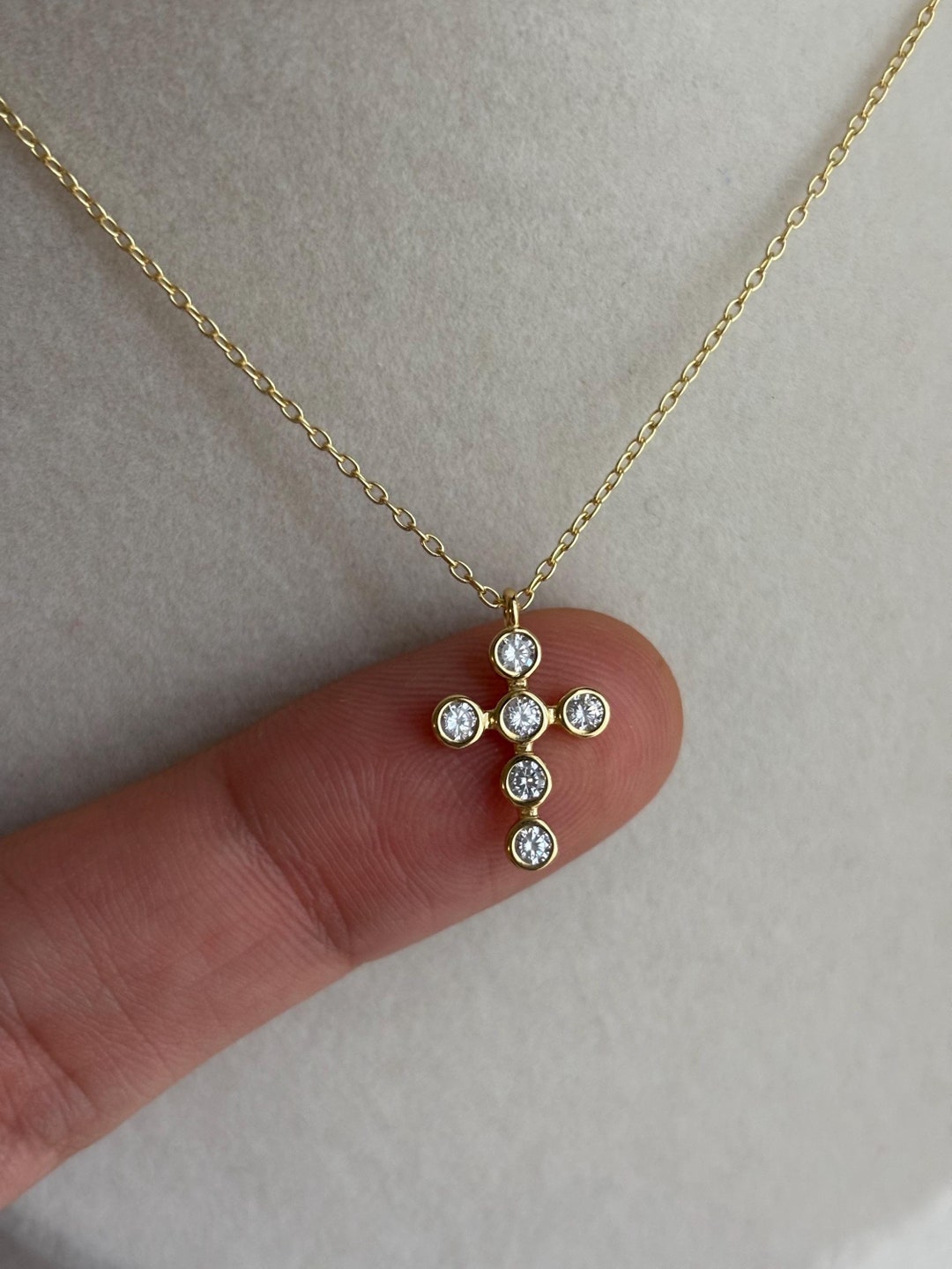 Dainty Diamond Cross Necklace, Minimalist Cross Charm Necklace, Gold ...