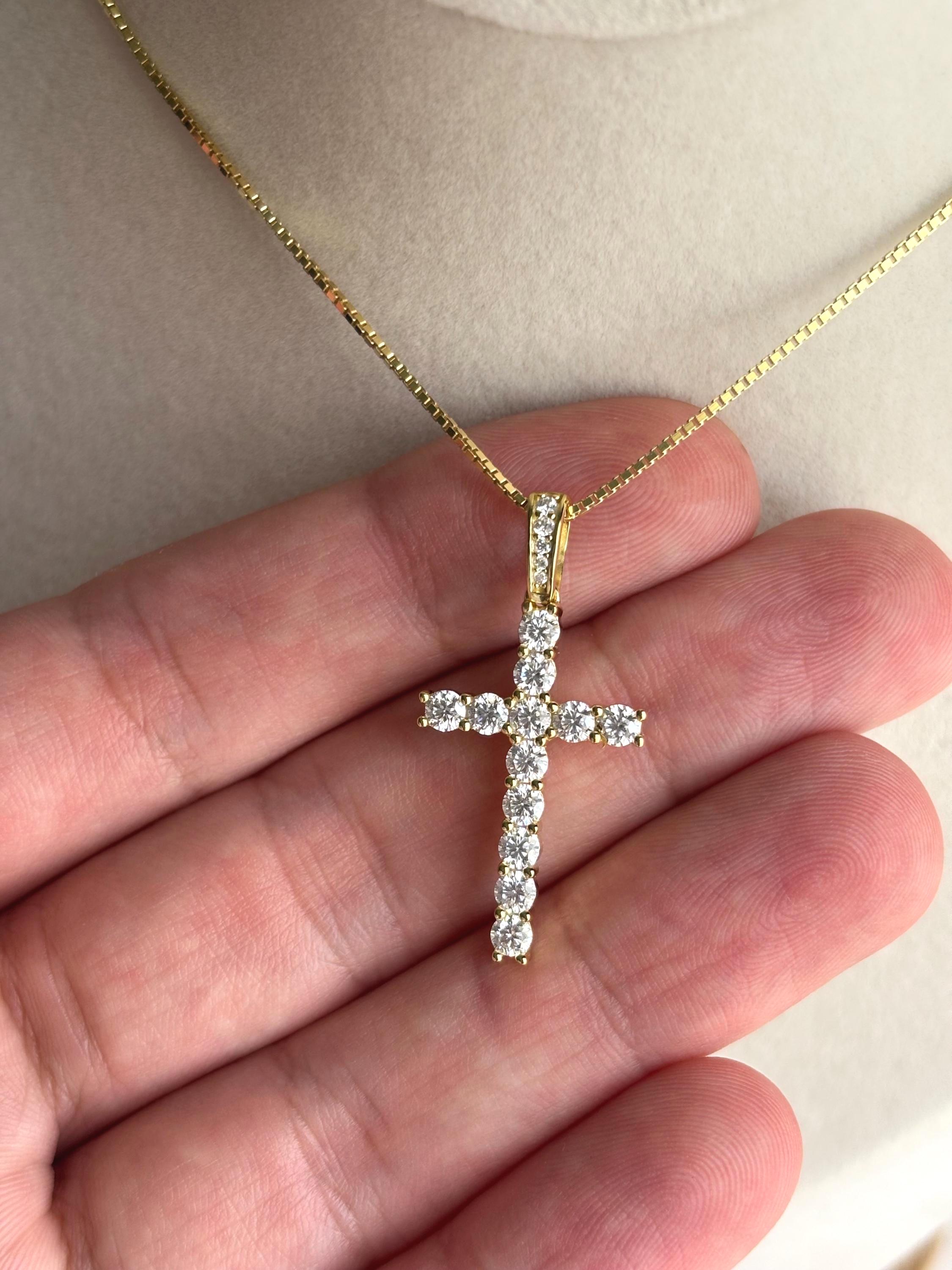 Gold Moissanite Cross Charm & Box Chain, Small Diamond Cross Necklace ...