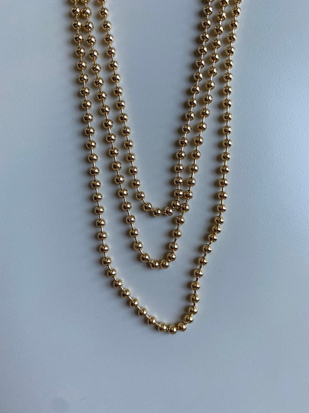 18K Gold Filled Beaded Necklace, Gold Bead Necklace, Gold Ball Chain ...