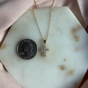 Tiny Diamond Cross Necklace, Gold Pave Cross Charm Necklace, Dainty ...