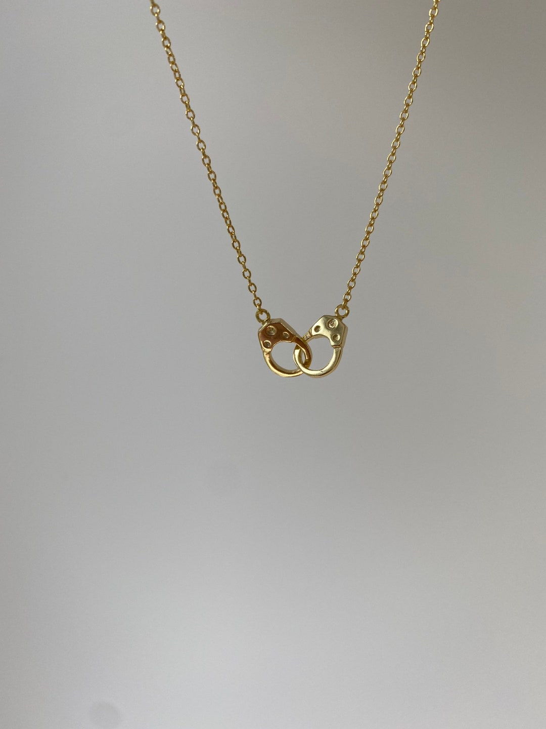 Dainty Gold Handcuffs Necklace, .925 Sterling Silver, 14K Gold Plated ...