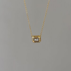 Emerald Cut Diamond Halo Necklace, Dainty Diamond Charm Necklace ...