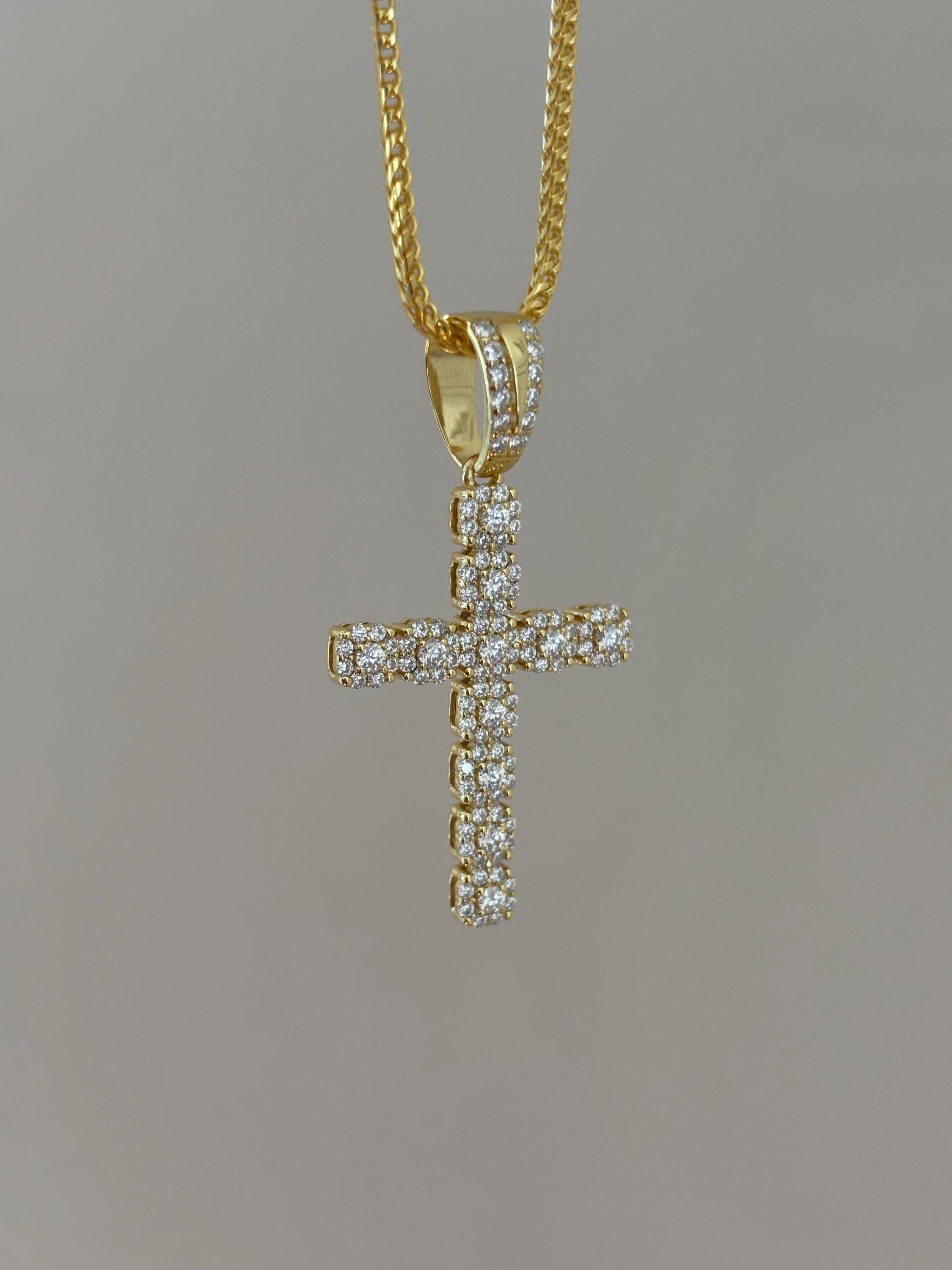 Large Moissanite Cross Necklace: VVS Diamond Cluster Setting & Franco ...