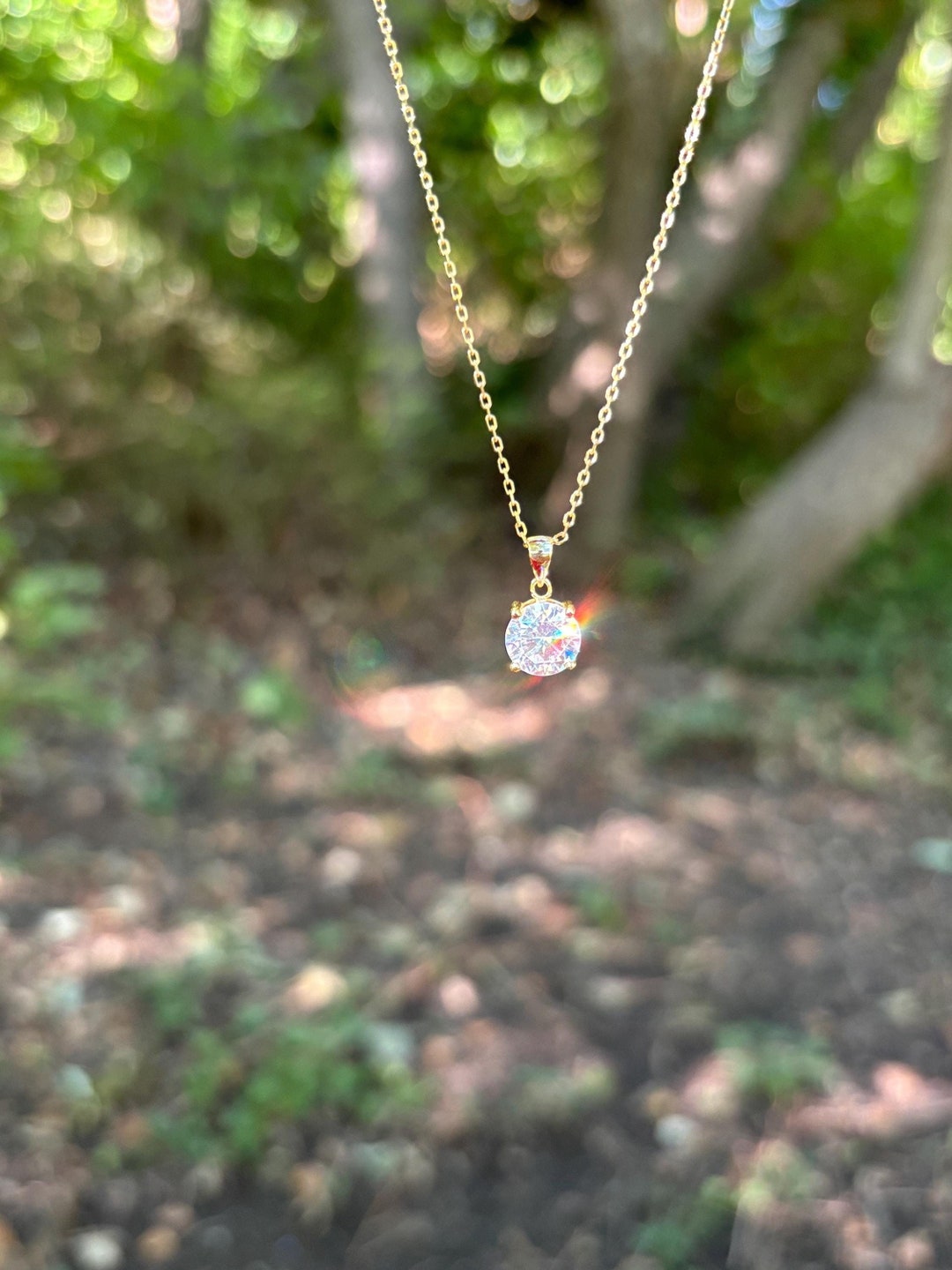 Diamond Solitaire Necklace, Gold Diamond Solitaire Pendant, Gold Plated ...