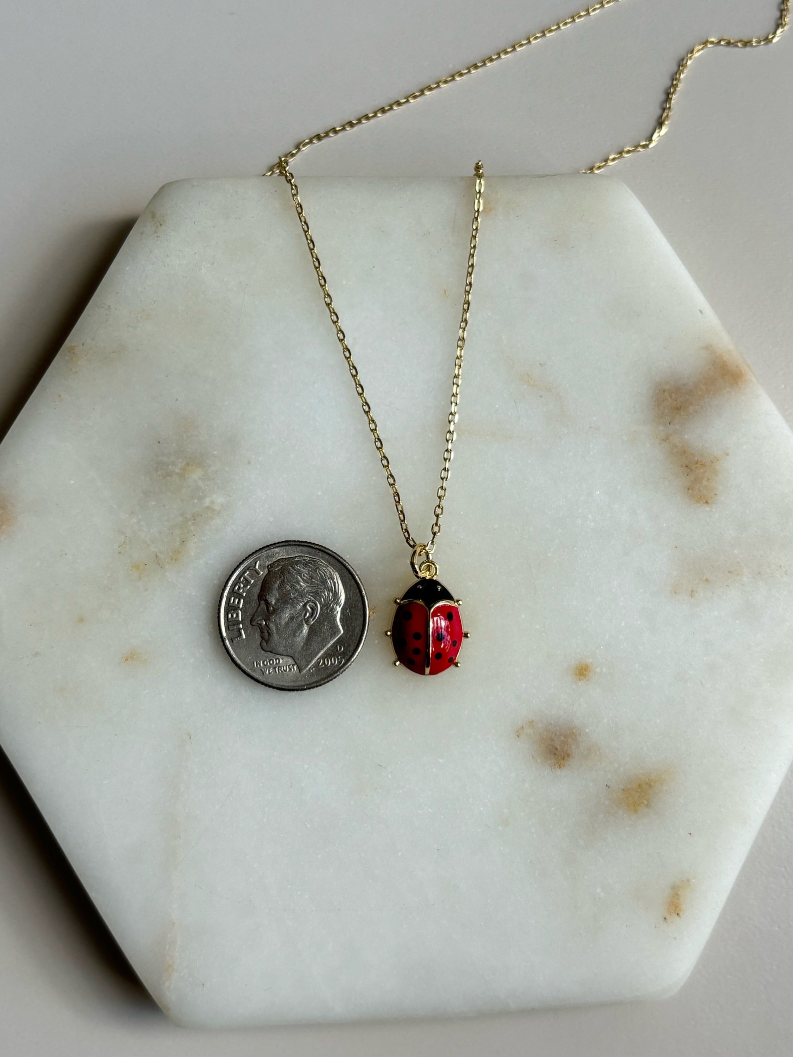 Gold Ladybug Necklace, 14K Gold Plated Ladybug Charm Necklace, Gift for ...