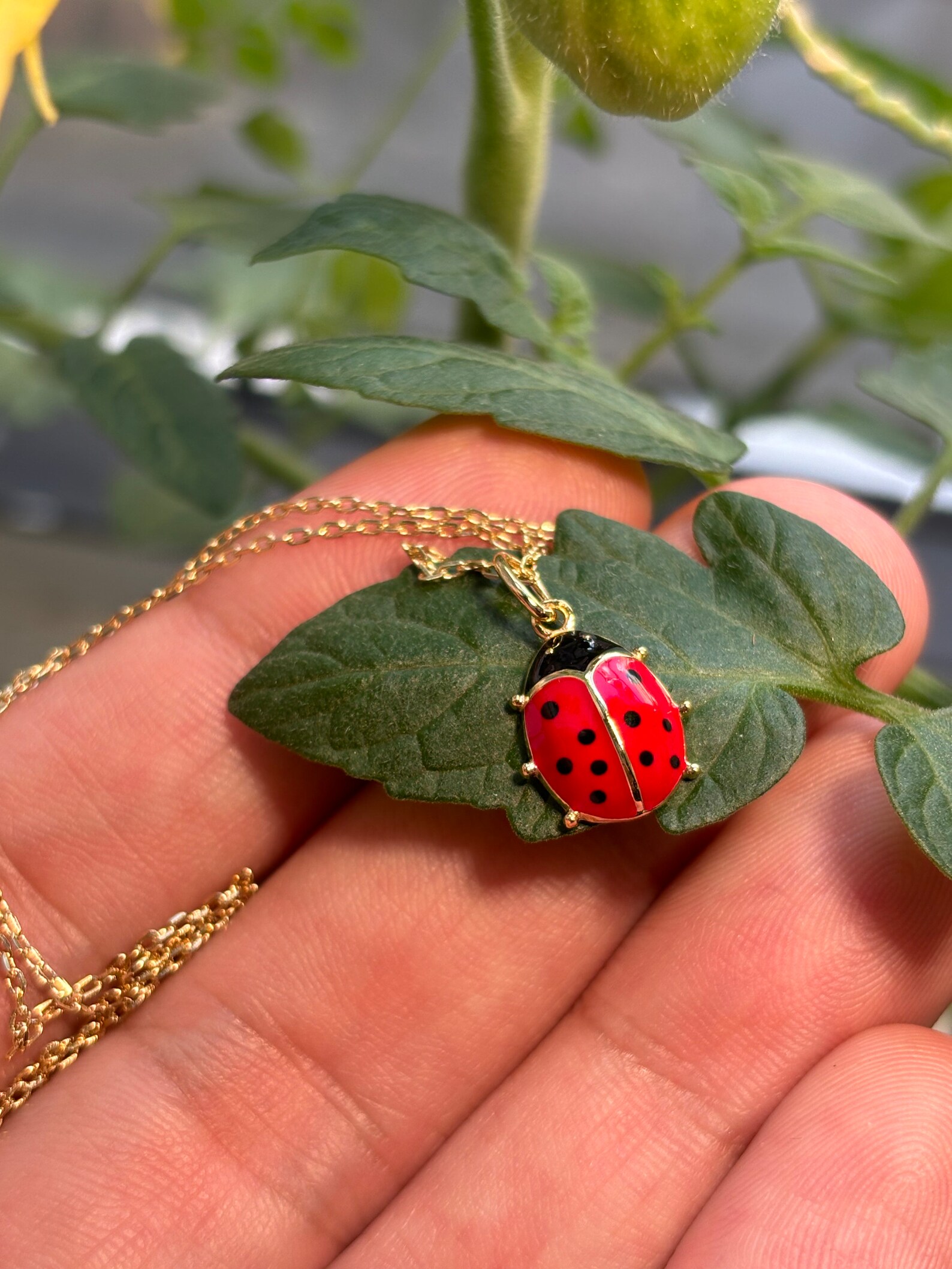 Gold Ladybug Necklace, 14K Gold Plated Ladybug Charm Necklace, Gift for ...