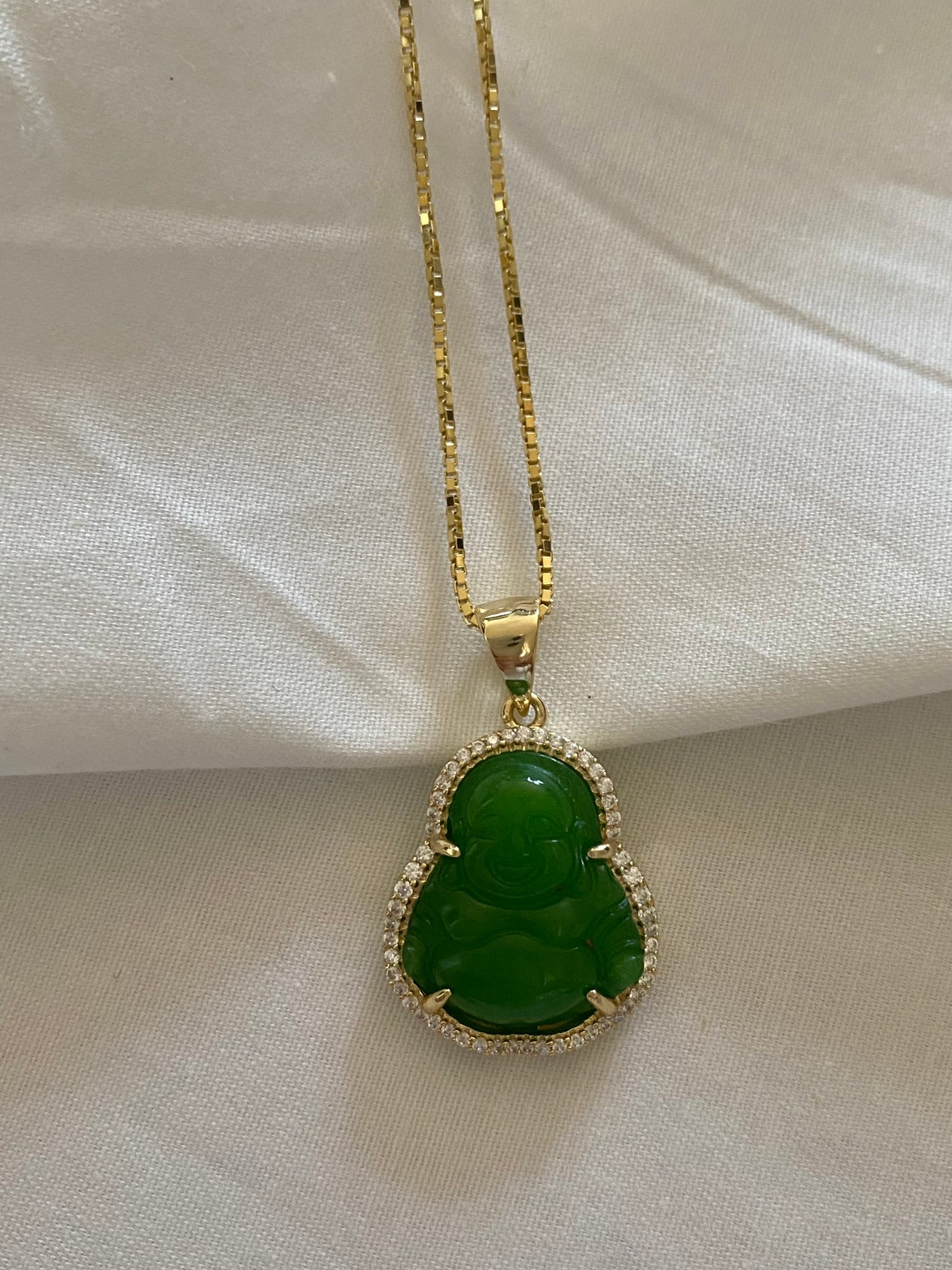 Green Jade Buddha Necklace Genuine Jade 14K Gold Plated | Etsy