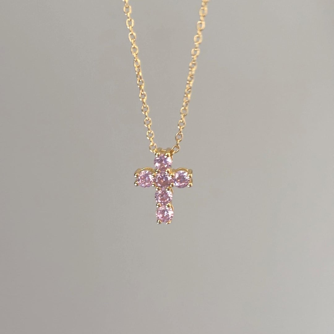 Pink Diamond Cross Necklace, Dainty Cross Pendant, Minimalist Diamond ...