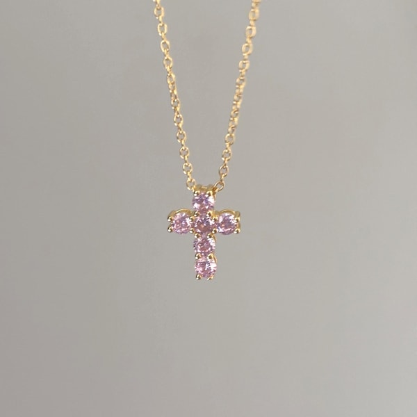 Pink Cross Necklace - Etsy