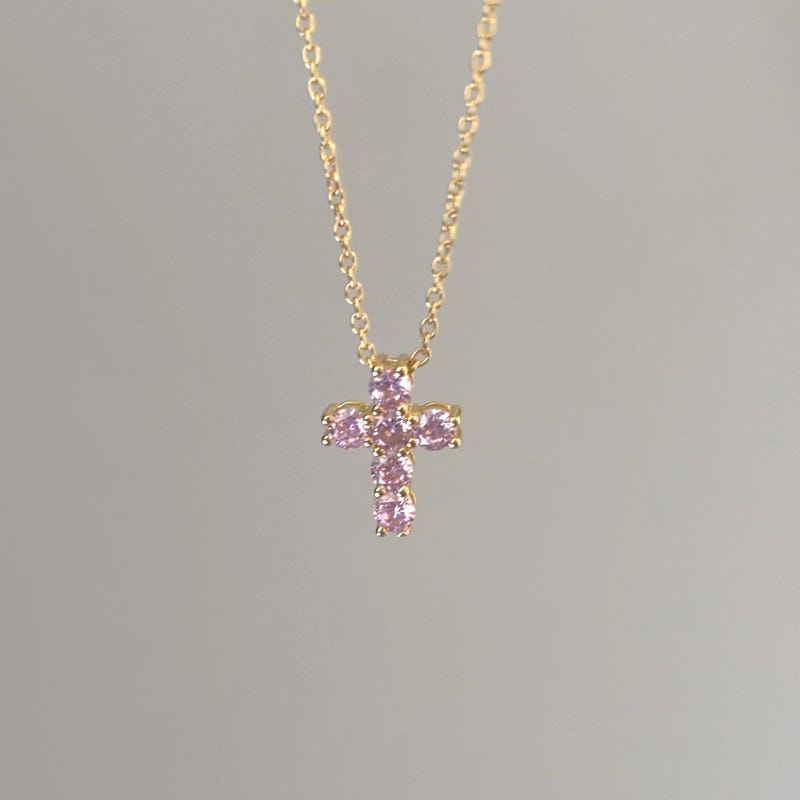 Pink Cross Necklace - Etsy