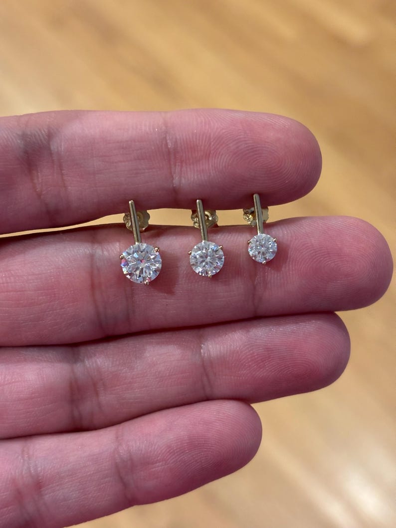 Moissanite Drop Earrings: 14K Gold Vermeil Bar Studs, Minimalist Bridal ...