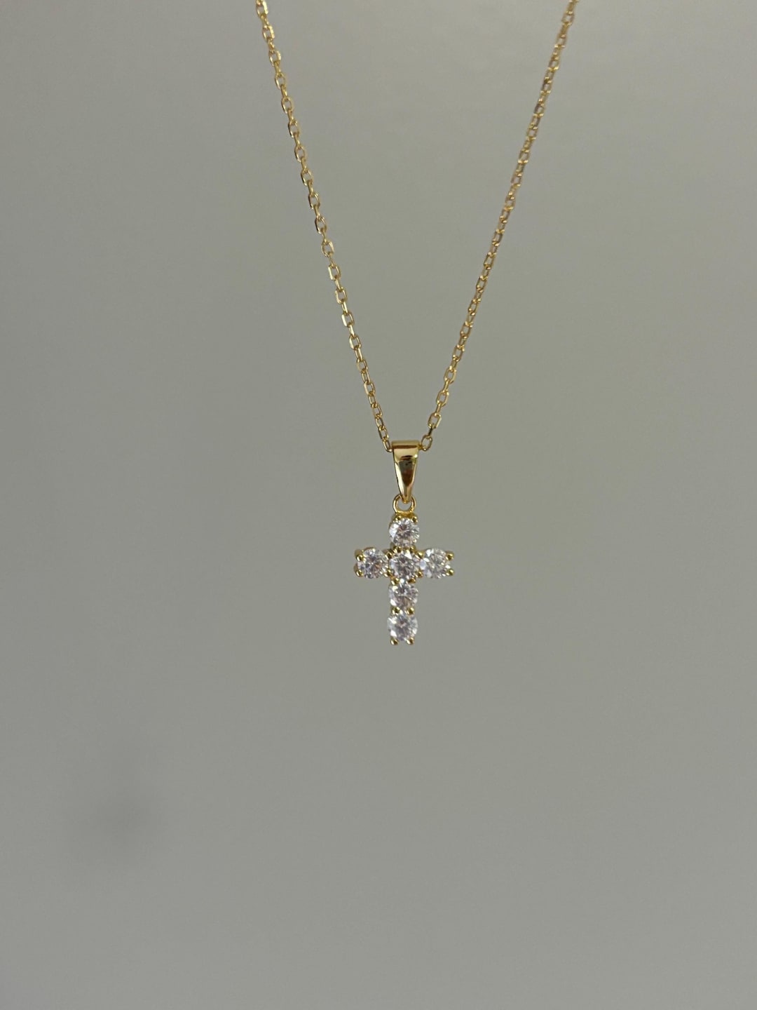 Tiny Diamond Cross Necklace, Gold Pave Cross Charm Necklace, Dainty ...