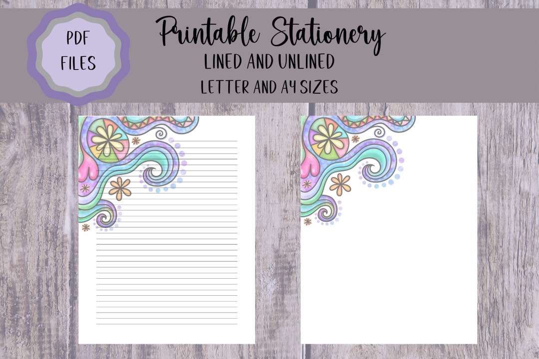 Printable Watercolor Swirly Design Stationery, Letter Writing Paper ...