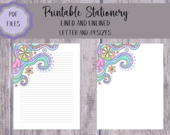 Printable Bright Watercolor BOHO Rainbow Stationery, Letter Writing ...