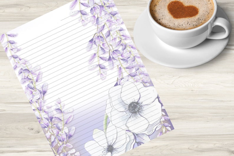 Printable Wisteria Vines Stationery, Letter Writing Paper, Digital Note ...