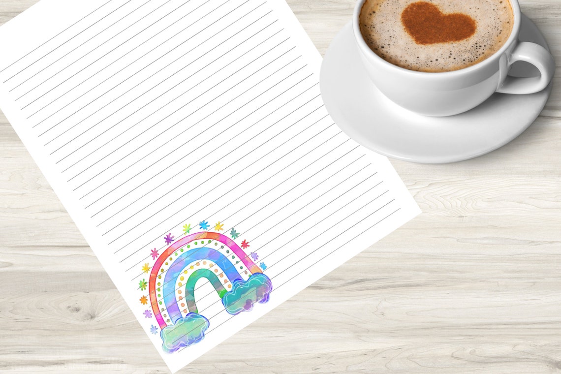 Printable Bright Watercolor BOHO Rainbow Stationery, Letter Writing ...