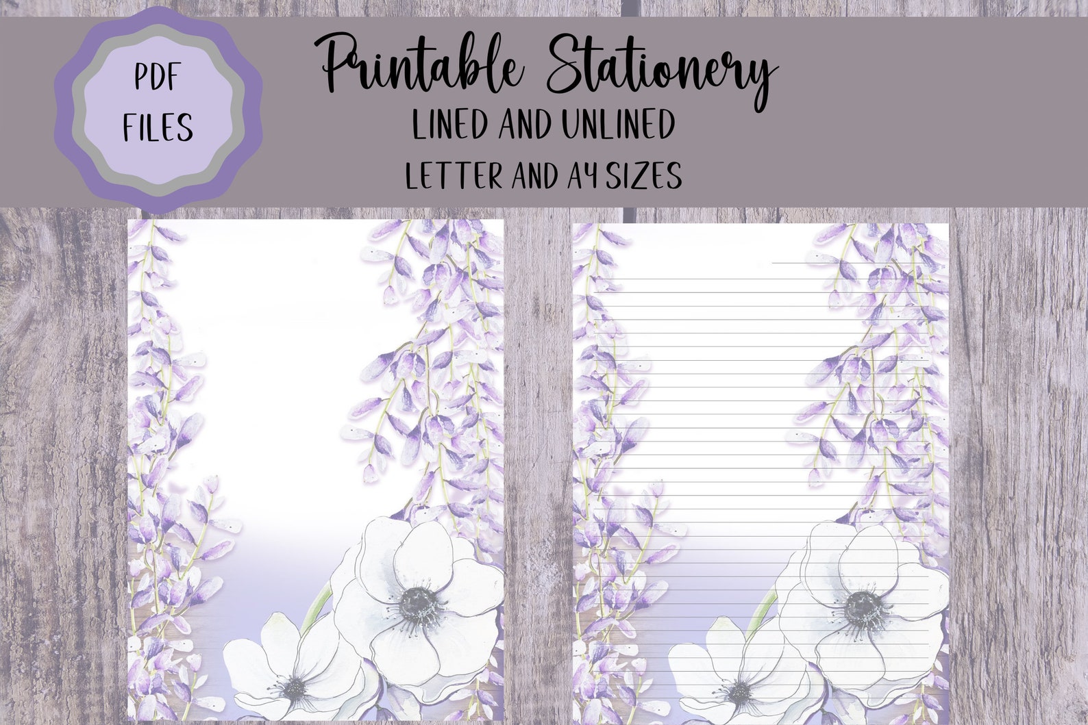 Printable Wisteria Vines Stationery, Letter Writing Paper, Digital Note ...